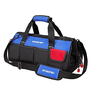 WORKPRO 18-inch Close Top Wide Mouth Storage Tool Bag with Adjustable Shoulder Strap, Sturdy Bottom