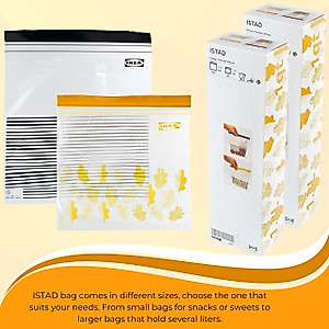 Ikea ISTAD Medium Reusable Food Bags with Double Seal, 1.2 & 2.5 Litres, Black Striped/Yellow Leaf - Set of 100 Bags
