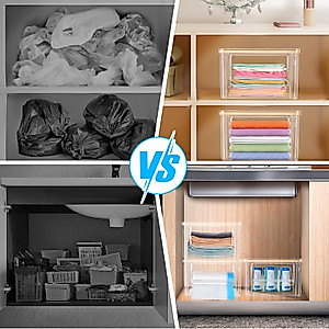 Riian Trash Bag Dispenser, Holder & Organizer with Bamboo Top, Acrylic Storage Container for Under Sink Bag Storage (1pc, Holds 100 Bags, 1300 Gallons)