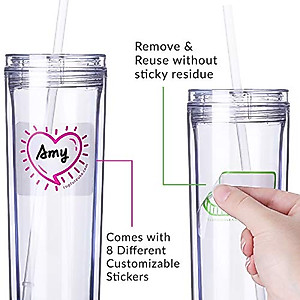 Cupture Skinny Acrylic Tumbler Cups with Straws - 18 oz, 8 Pack (Clear)