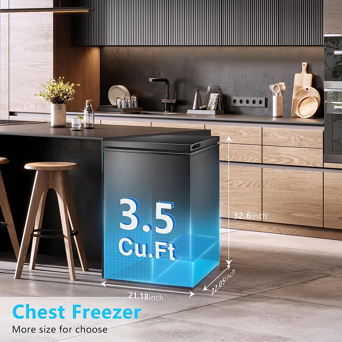 R.W.FLAME Chest Freezer 3.5 Cubic Feet with 2 Removable Baskets and Defrost Water Drain, Deep Freezer, Adjustable Temperature, Energy Saving, Top Open Door Compact Freezer (3.5 Cubic Feet, Black)