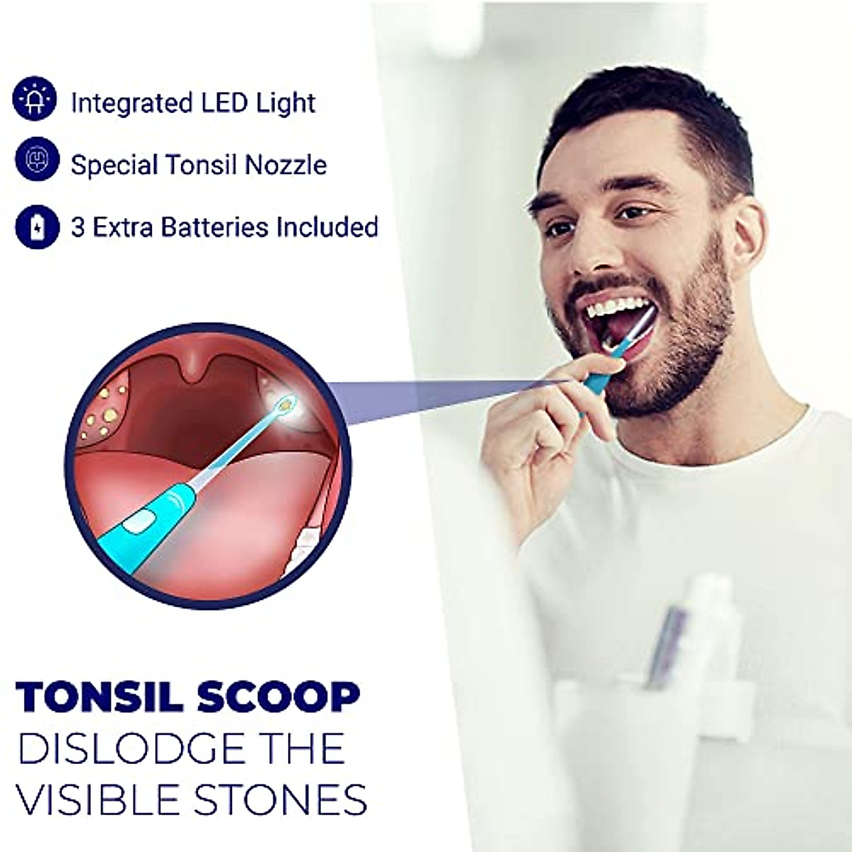 ORAVIX Tonsil Stone Removal Kit - Tonsil Stone Remover - Fast Painless Tonsillolith Remover Tool - Tonsil Cleaner - Fight Bad Breath - Tonsil Stone Removal - Oral Irrigator - Tongue Scraper - 7 Pieces