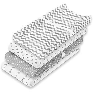 Changing Pad Cover – Premium Baby Changing Pad Covers 4 Pack – Boy or Girl Changing Pad Cover – Pure Jersey Machine Washable Grey and White Changing Table Cover – Diaper Changing Pad Cover Sheets
