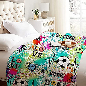 Soccer Blanket Super Soft Flannel Soccer Throw Blanket for Girls Women Kids Adults Soccer Lover Gifts 50"X40"