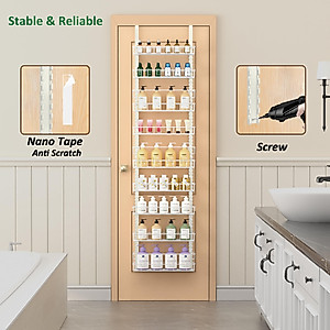 Churboro Over the Door Pantry Organizer Rack with 9 Adjustable Baskets, 9 Tiers Dual-use Hanging or Wall Mount Spice Rack Organizer, White