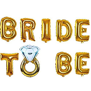 AnnoDeel 16inch Diamond Gold Letter Balloons, BRIDE TO BE Letter Foil Balloons for Wedding Party Bride Decorations Supplies