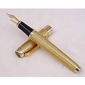 Gullor Jinhao Golden Dragon Red Crystal Eyes Fountain Pen with Push in Style Ink Converter