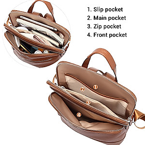 BOSTANTEN Laptop Backpack Purse for Women Genuine Leather Backpack Travel Bag and Womens Wallet Genuine Leather Large Capacity Wristlet Clutch Purse Credit Card Holder with RFID Blocking Beige-Brown