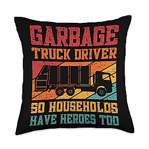 Garbage Truck Designs Waste Can Trash Collector Throw Pillow, 18x18, Multicolor