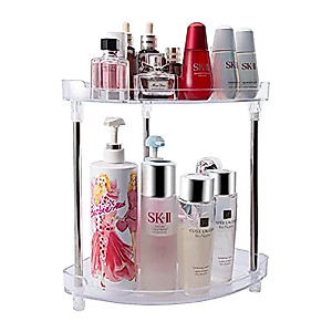 CGBE 2-Tier Corner Counter Shelf Bathroom Countertop Organizer Clear Storage Vanity Tray for Storing Makeup Cosmetics, Toiletries, Facial Wipes, Tissues