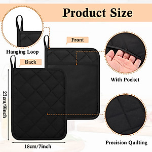 Hoolerry 20 Pieces Cotton Pocket Pot Holders for Kitchen Oven DIY Pot Holders 7 x 9 Inch Heat Resistance Pot Holder Pot Holders with Hanging Loops for Baking Accessories(Black)