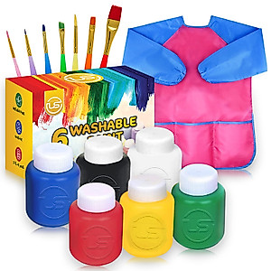 Kids Paint Set - 6 Colors Kids Paint 2 oz Each - Washable Paint for Kids, Smock and Paintbrush Set Included Paint for Kids, Primary Colors Paint Set for Kids Art, Craft, School, Home Painting Project