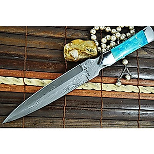 Perkin Knives - Custom Handmade Damascus Hunting Knife - Double Edge Knife