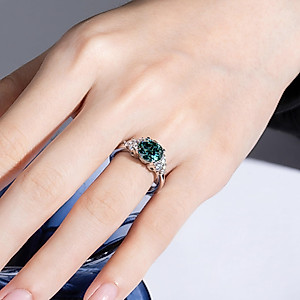 CannyCat Fancy Vivid Blue Green Moissanite Wedding Band Ring Set for Women 4.2 cttw Moissanite Engagement Rings Platinum-Plated Sterling Silver Wrap Guard Enhancers Anniversary Bridal Sets (size-8.5)