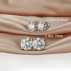 SILVERNANA 925 Sterling Silver Moissanite Stud Earrings 1.2ct Round Cut Moissanite Diamond Earrings for Women