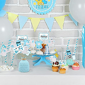 LEBERY 24pcs Blue Elephant Centerpiece Sticks Baby Boy It's A Boy Table Centerpieces Decorations Blue Little Peanut Cutouts for Blue Elephant Theme Boy Baby Shower Birthday Party Supplies