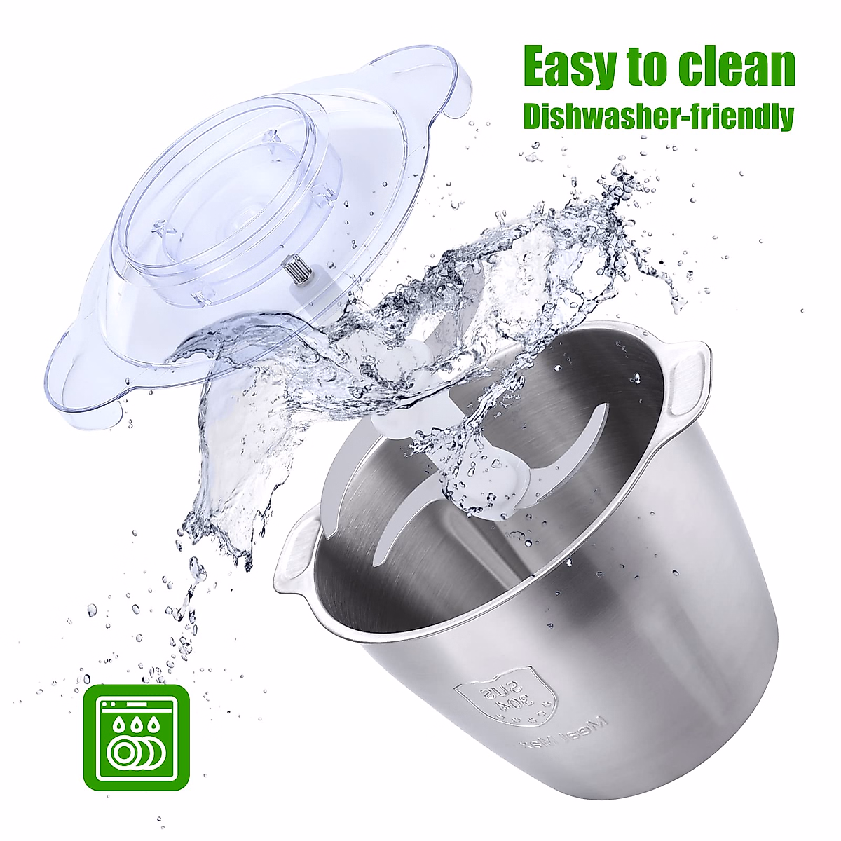 Qinkada Meat Grinder with 2 Stainless Steel Bowls, 500W Electric Food Processors, 3 Speed, 4 Bi-Level Bladesand Spatula for Baby Food, Meat, Onion, Vegetables, Fruits