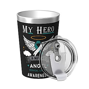 12oz Tumbler My Hero Is Now My Angel Cervical Cancer Awareness Stainless Steel Cup With Straw And Lid Spill Proof Bulk Double Wall Vacuum Reusable Water Tumblers For Cold Hot Drink