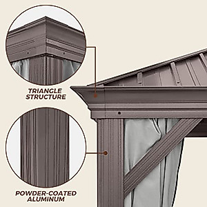 OUTMOTD Double Hardroof Gazebo with Netting and Shaded Curtains, Outdoor Gazebo 2-Tier Hardtop Galvanized Iron Aluminum Frame for Patio, Backyard, Deck and Lawns, Parties (10x14)