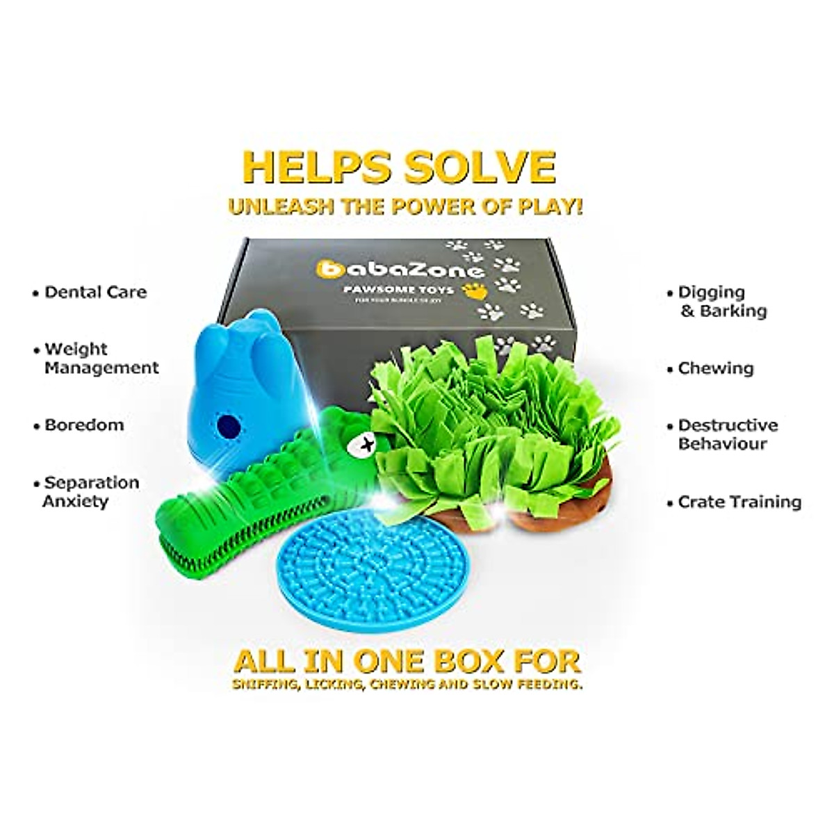 babaZone Total Enrichment in One Pack! Interactive Entertainment for Slow Feeding and Brain Stimulation. Treat Puzzles for Medium/Large Dogs who Love to Lick Sniff Chew and Play.