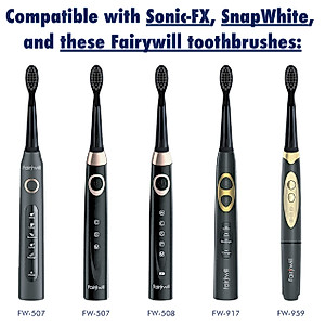 Replacement Electric Toothbrush Heads for Fairywill, Sonic-FX, SnapWhite – Soft Nylon Charcoal Bristle Twist Lock Replacement Tooth Brush Head, Compatible with Electric Toothbrushes (Black,Pack of 8)