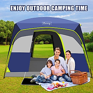 Tents 6 Person Waterproof Windproof Easy Setup, Easy Setup Cabin Tent with Top Rainfly, Double Layer,4 Large Mesh Windows,2 Mesh Door,Provide 2 pcs Gate Mat Camping Tent-10'X9'X78''(H)