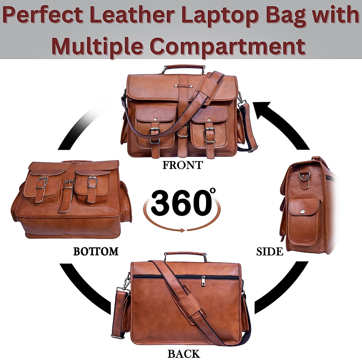 ANUENT Real Leather Messenger Bag for Men and Women Vintage Computer Laptop Briefcase Satchel Crossbody Work Bags (Brown) (18 inch)