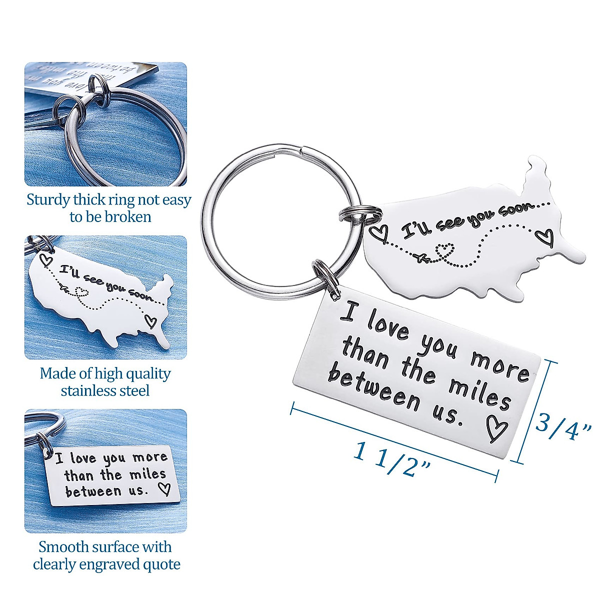 LParkin Miss You Gifts for Women Men Her I Love You More Than The Miles Between Us Long Distance Relationship Boyfriend Girlfriend Just Because Gifts for Women State Keychain