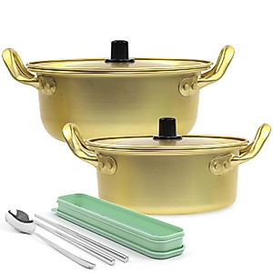 Ramen Pot with Lid,2 Pack Korea Style Noodle Pot, Stovetop Ramen Cooker,Stovetop Safe, Nonstick & Easy Clean Ramyun Pot with Handles Ideal for Soup, Instant Noodles, Stir Fry & Asian Dishes,2 Size