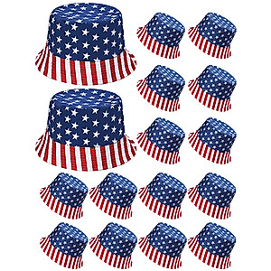 16 Pcs American Flag Bucket Hat Packable 4th of July Fisherman Hats USA Bucket Hat Patriotic Summer Travel Beach Sun Hat for Women Men