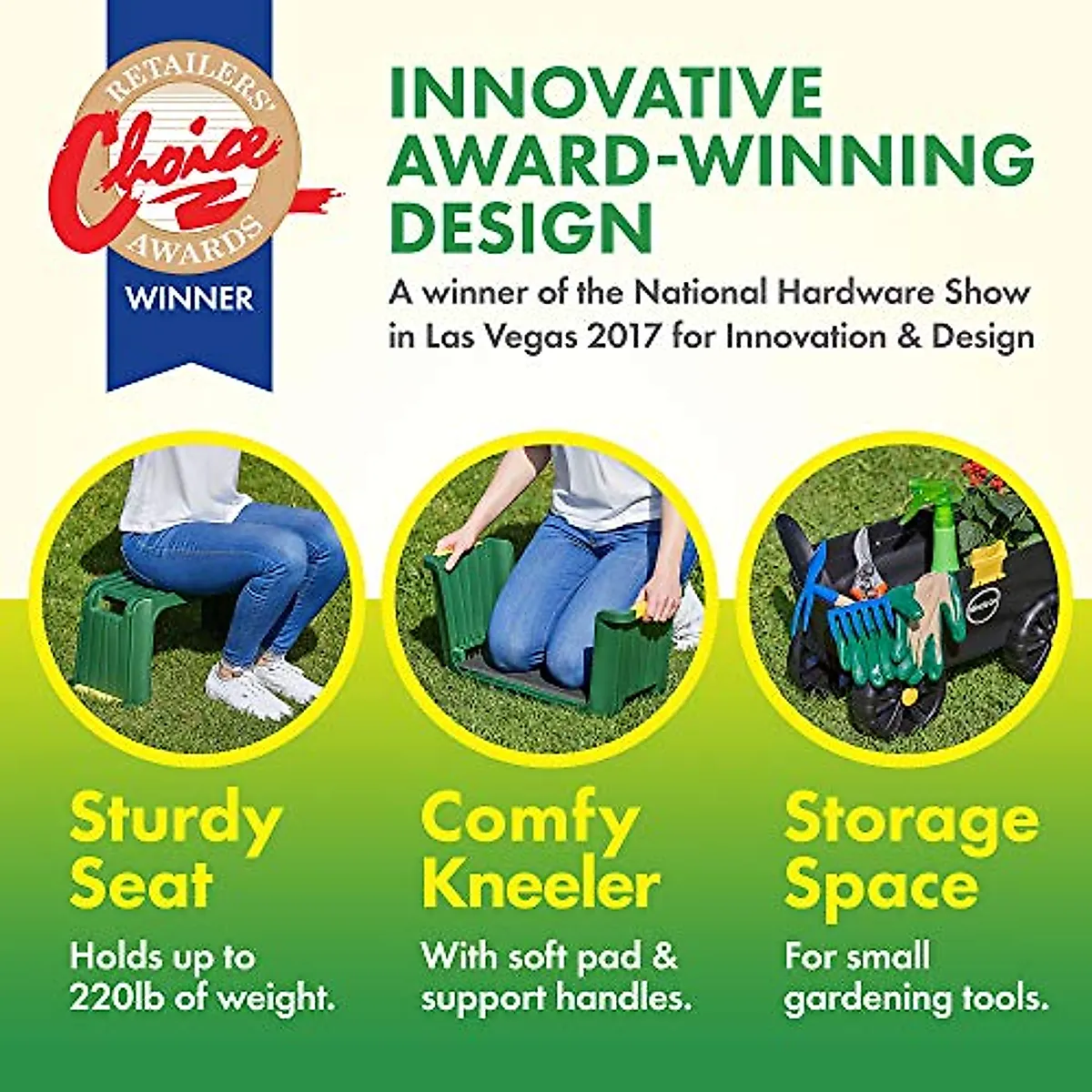 Miracle-Gro 4-in-1 Garden Stool – Multi-Use Garden Scooter with Seat – Rolling Cart with Storage Bin– Padded Kneeler and Tool storage - Accessible Gardening for All Ages + FREE Scotts Gardening Gloves