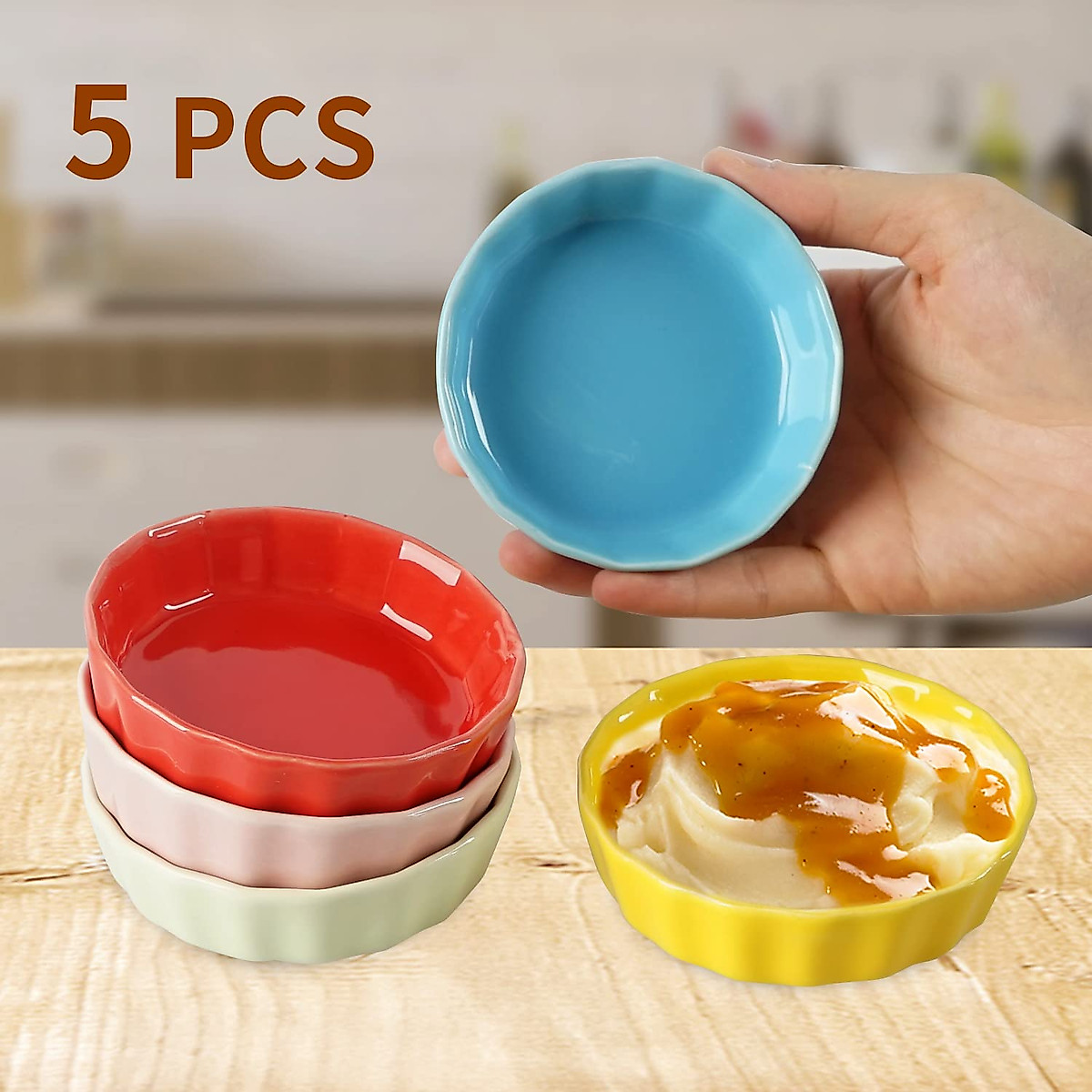 HSOFBLUES Small Dipping Bowls for Soy Sauces, Salsa Dressings, Multi-color, 5 Packs