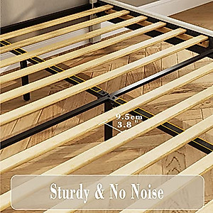 LIKIMIO Queen Bed, Platform Bed Frame with Upholstered Headboard and Wooden Slats Support, No Box Spring Needed, Easy Assembly, Beige