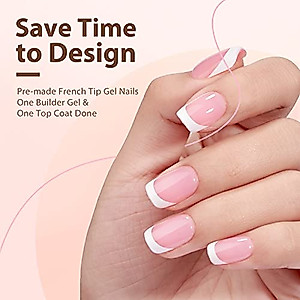 BTArtboxnails French Gel Nail Tips -150Pcs French Tip Press on Nails Pink Extra Short Square 3 in 1 X-coat Tips Pre-applied Tip Primer & Base Coat, No Need to File Fake Nails for Nail Art DIY 15 Sizes