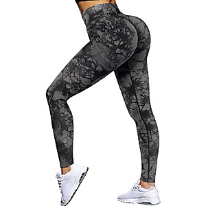 OMKAGI Women Scrunch Butt Lifting Leggings Seamless High Waisted Workout Yoga Pants(L,88-Black Tie Dye)
