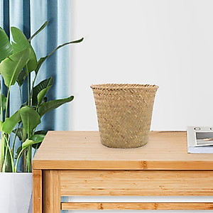 ABOOFAN Wicker Waste Basket Woven Trash Can Boho Recycle Garbage Container Bin Laundry Hamper Plant Flower Pot Storage Basket for Bathroom Kitchen Office