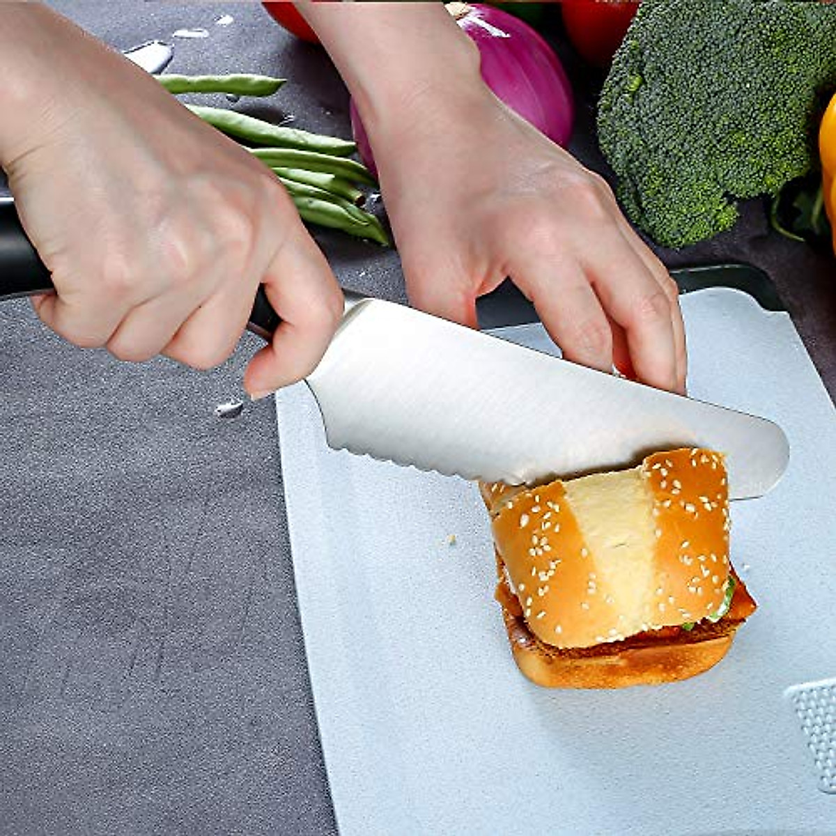 WELLSTAR Sandwich Knife, 6.5 Inch German Stainless Steel Serrated Utility Knife for Bread Vegetable Meat Cutting, Butter Spreader Knife, Razor Sharp Full Tang Handle Multipurpose Kitchen Knife