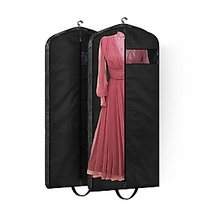 iHyperMart Long Garment Bags 65" Closet Storage Garment Bags for Travel Clothes Wardrobe Closet Bags Clothing Storage Bags Wedding Dress Cover 100GSM Waterproof Black Pack of 2 for Gowns Tuxedos Coats