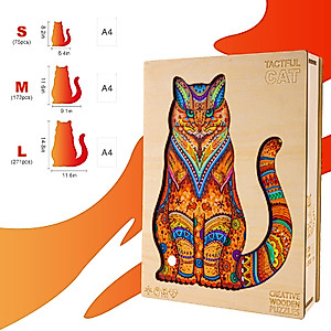 Cat Wooden Jigsaw Puzzles for Adults and Kids, Souhoney Fun Gift for Family and Friends, Unique Laser Cut Whimsy Pieces, Real Wood Animal Shaped Puzzle, Family Games Play Collection 173 PCS