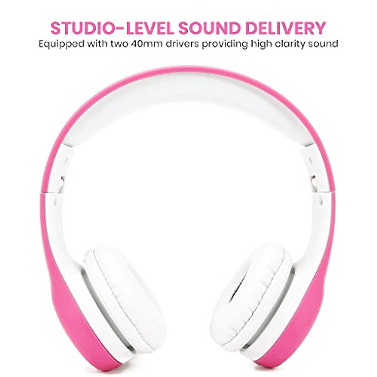 KPTEC [Volume Limited Kids Safety Foldable On-Ear Headphones with Mic, Volume Controlled at Max 93dB to Prevent Noise-induced Hearing Loss (NIHL), Passive Noise Reduction, Wired Earbuds,Pink