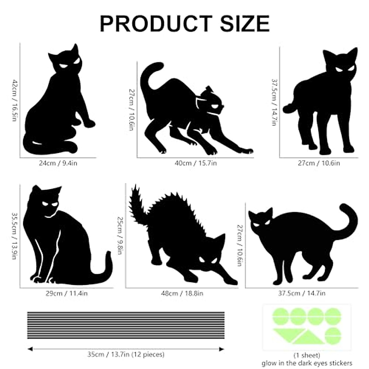 Halloween Yard Signs,6 pack Black Cat with Fluorescent Eyes,Halloween Decorations Outdoor,Scary Silhouette with Stakes for Yard Lawn Deco Party