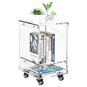 KSacry Acrylic Rolling Cart for Small Space,Mobile End Table with Two Tier Rolling Cart,Acrylic Nightstand/Bedside Table for Living Room, Bedroom (12.6" L × 11.8" W × 19" H)