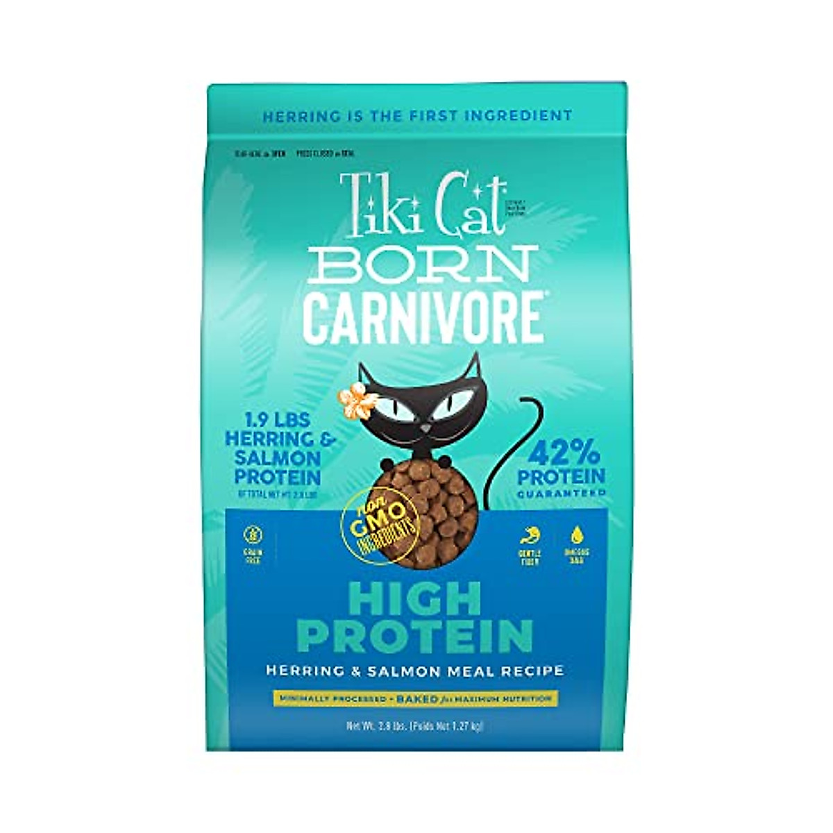 Tiki Cat Born Carnivore High Protein, Herring & Salmon Meal, Grain-Free Baked Kibble to Maximize Nutrients, Dry Cat Food, 2.8 lbs. Bag