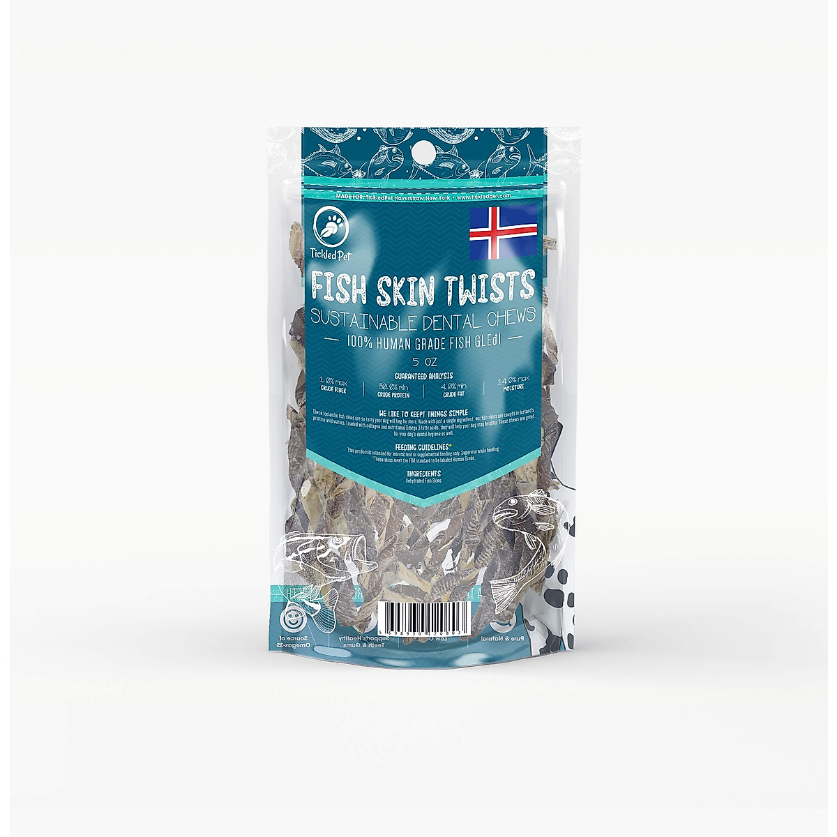 TickledPet Icelandic Cod Fish Skin Twists, 5 oz - Natural Dog Chews, Long-Lasting, Grain-Free Treats - Dental Health Booster, Omega-3s, Human-Grade, All Life Stages