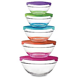 10 Piece Glass Bowl Set with Plastic Lids (Microwave, Freezer and Dishwasher Safe) by PKP