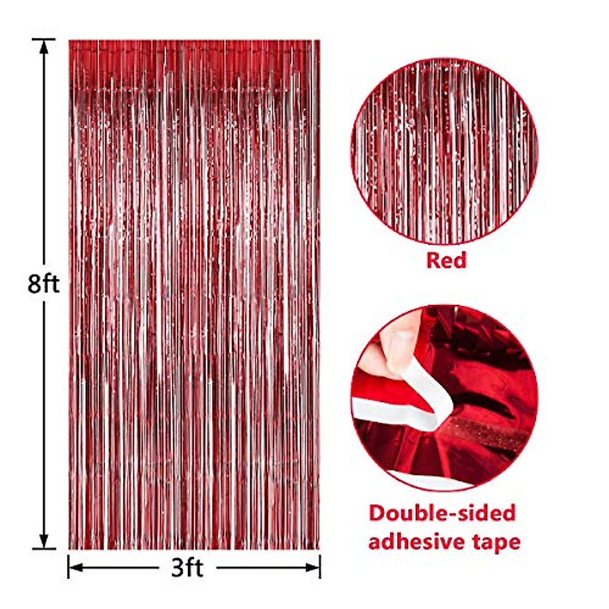 BTSD-home Red Foil Fringe Curtain, Metallic Photo Booth Backdrop Tinsel Door Curtains for Wedding Birthday Bridal Shower Baby Shower Bachelorette Christmas Party Decorations(4 Pack, 8ft x 3ft)