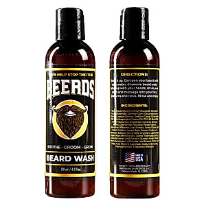 BEERDS Beard Wash (4 oz) Boosted by Hops - Cleanses, Restores, Delivers Antioxidants, Key Nutrients, Made in USA (Vanilla Birch)