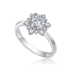 WSX 1ct 14k Rose Gold Promise Moissanite Engagement Ring Snowflake Solitaire Ring Free Engraving Name, Snow Christmas Wedding Jewelry Gifts for Women Size 7