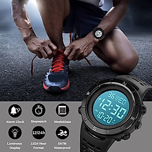 CakCity Sports Watch Men with Large Face 50M Waterproof Watch for Men Digital Watch Outdoor Sports Watches for Men Unisex,Black