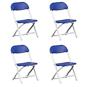 TentandTable Kids Size Poly Plastic Chairs with Metal Frame - Heavy Duty 220 lbs. Capacity - Lightweight & Stackable Folding Chair for Classroom Desk & Tables, Event, Banquet, Wedding (4 Pack, Blue)